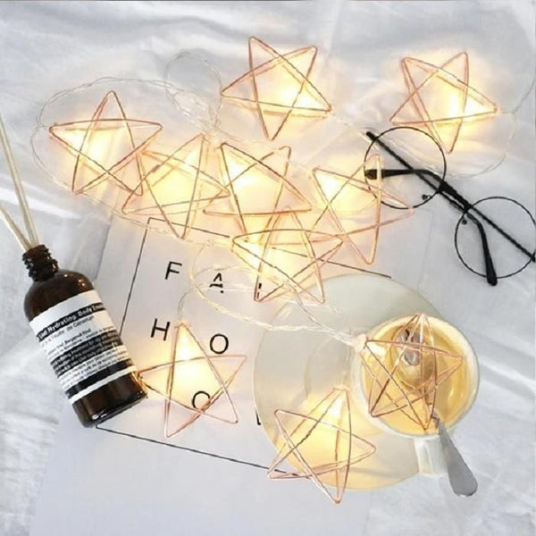 Rose Gold Star LED String Light – 10 Lamps Decorative Fairy Lights for ...