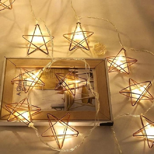 Rose Gold Star LED String Light – 10 Lamps Decorative Fairy Lights for ...