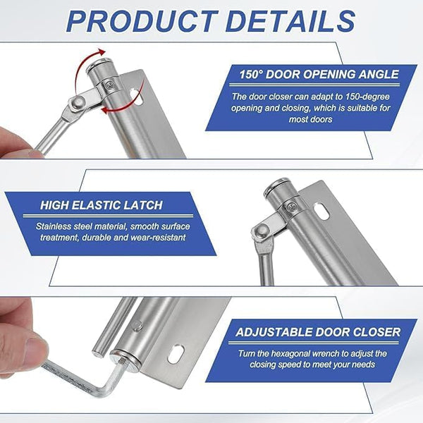 Automatic Door Closer – Adjustable Spring-Loaded Stainless Steel Self ...