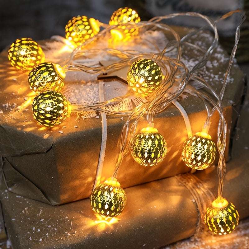 Metal Ball String Lights 20 LED Indoor & Outdoor Decor - Intricate Pat ...