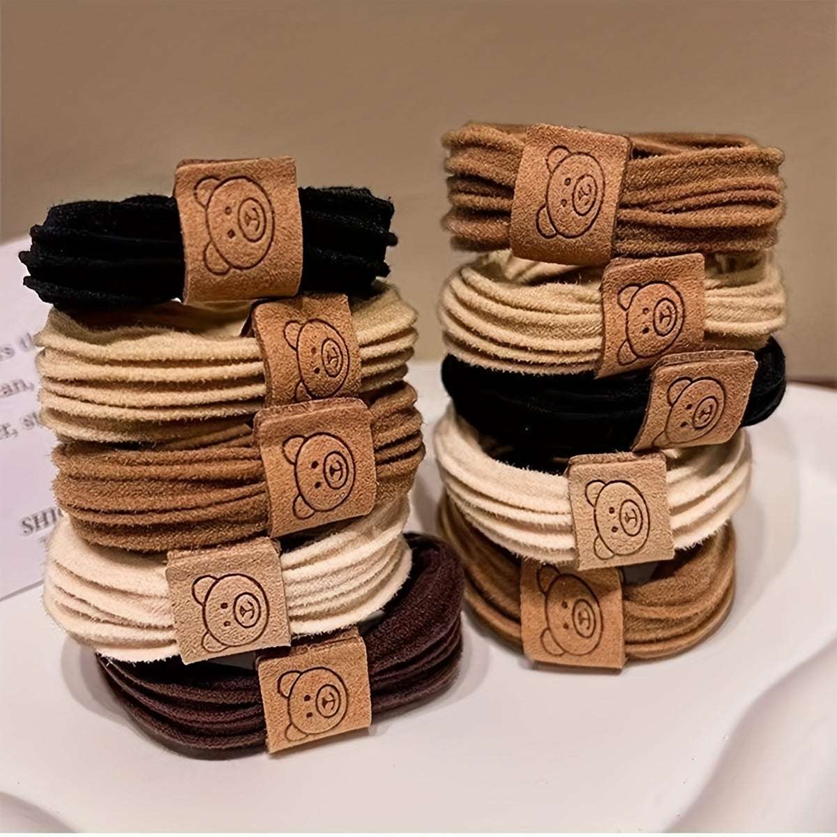 10 Pcs Cute Bear Decor Elastic Hair Ties – Trendy, Simple, and Durable ...