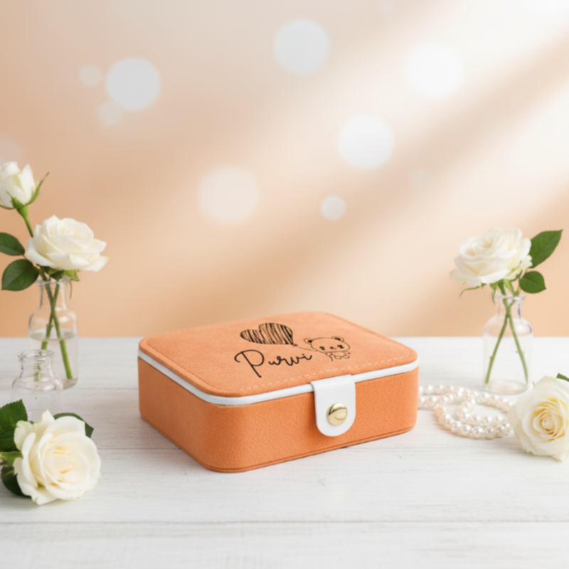 Customized Name with Heart Leather Mini Travel Jewelry Box with Inbuil ...