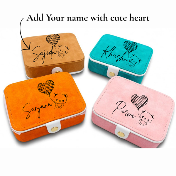 Customized Name with Heart Leather Mini Travel Jewelry Box with Inbuil ...