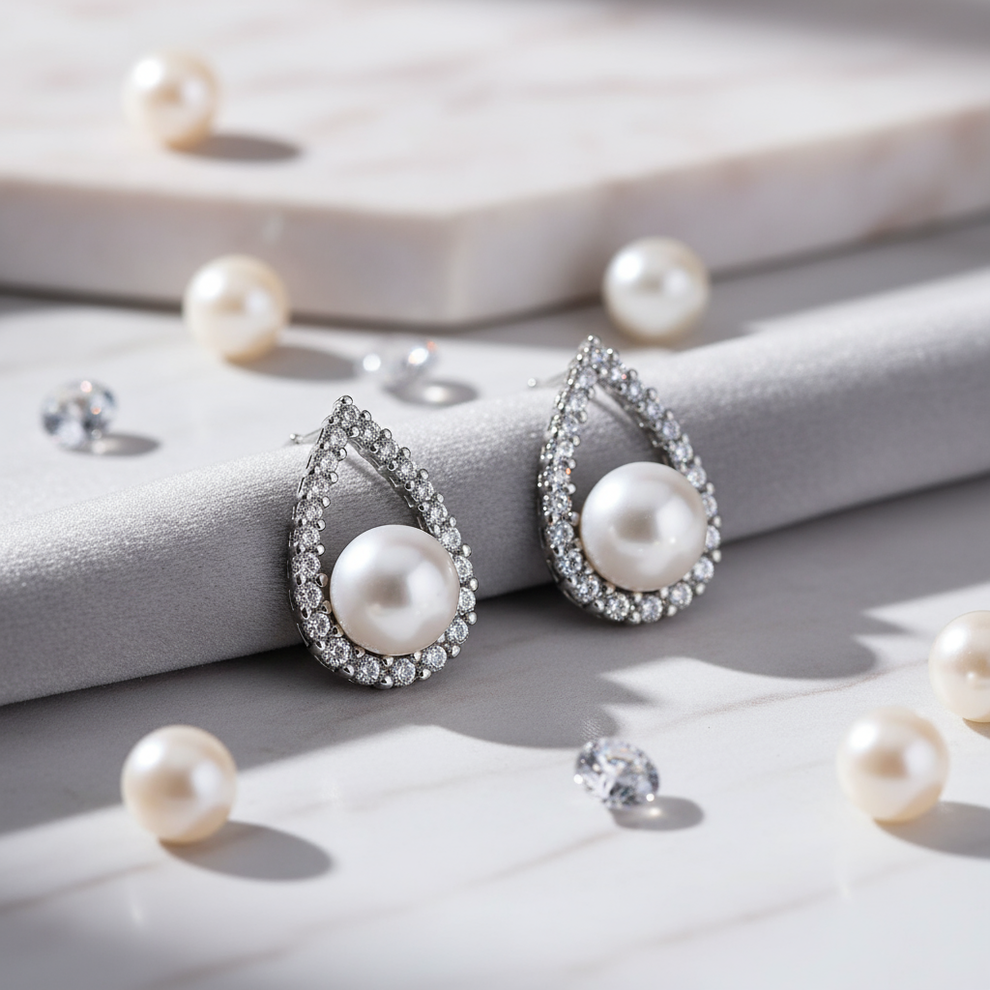 Elegant Dew Drop White Natural Pearl Earrings for Women – Classic Stud – 99wholesale