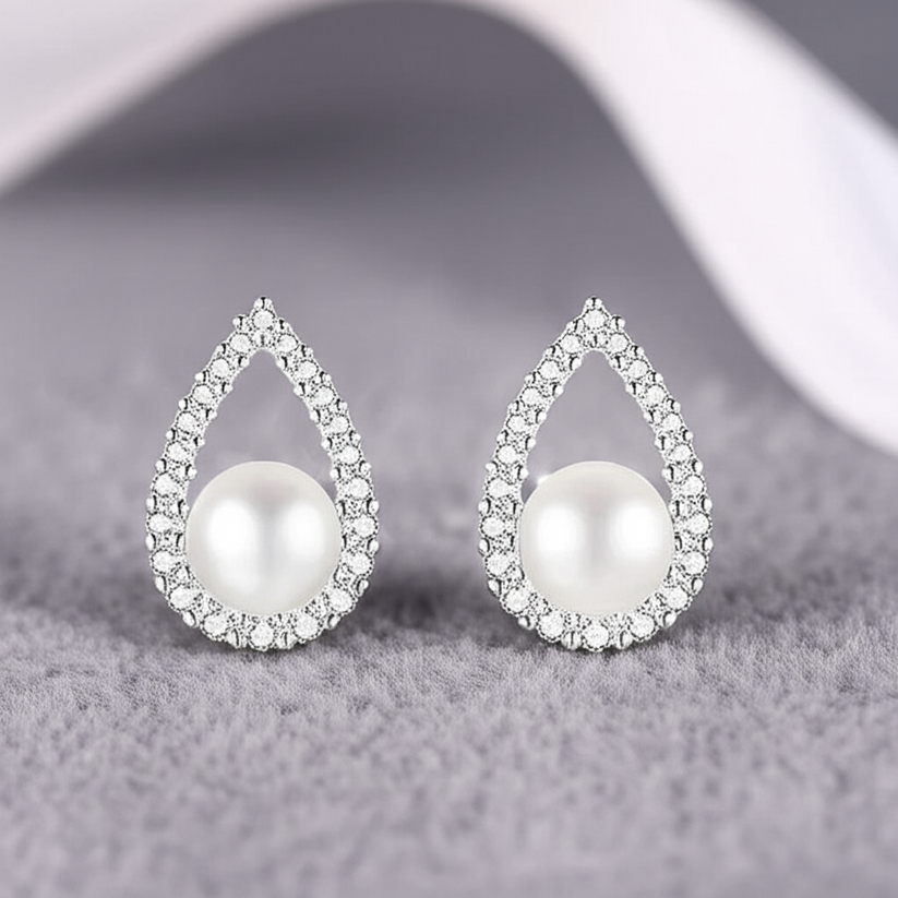 Elegant Dew Drop White Natural Pearl Earrings for Women – Classic Stud – 99wholesale