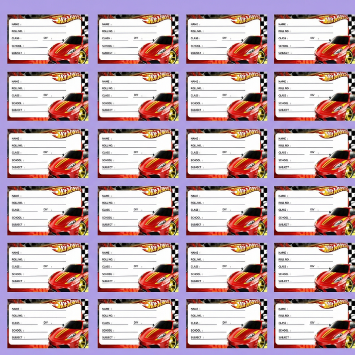 Hot Wheels-Themed Customized School Labels (24-Pack) – Writable Adhesi ...