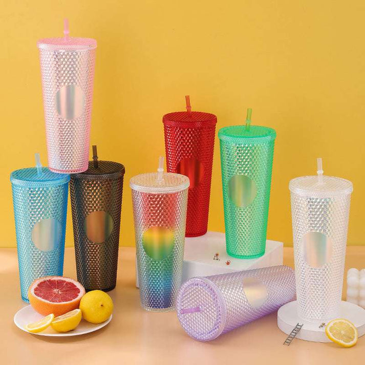Diamond Cup Double-Layer Plastic Straw Cup with LED Light – 700 ml, Fu ...