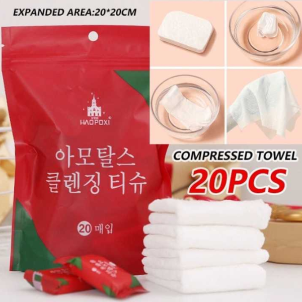 Travel Compressed Tissue Pack – 20 Pcs Pocket-Sized Disposable Towels ...